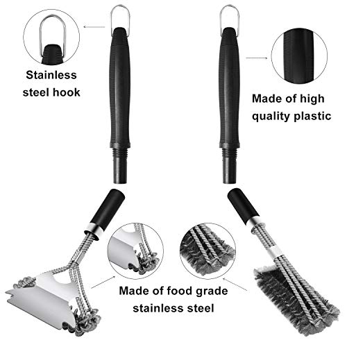 Stainless Grill Brush and Scraper - 2 Pieces of Barbecue Set, Include a Strong and Safe Bristle BBQ Cleaning Brush and a Firm Bristle-Free Brush with a Durable Scraper