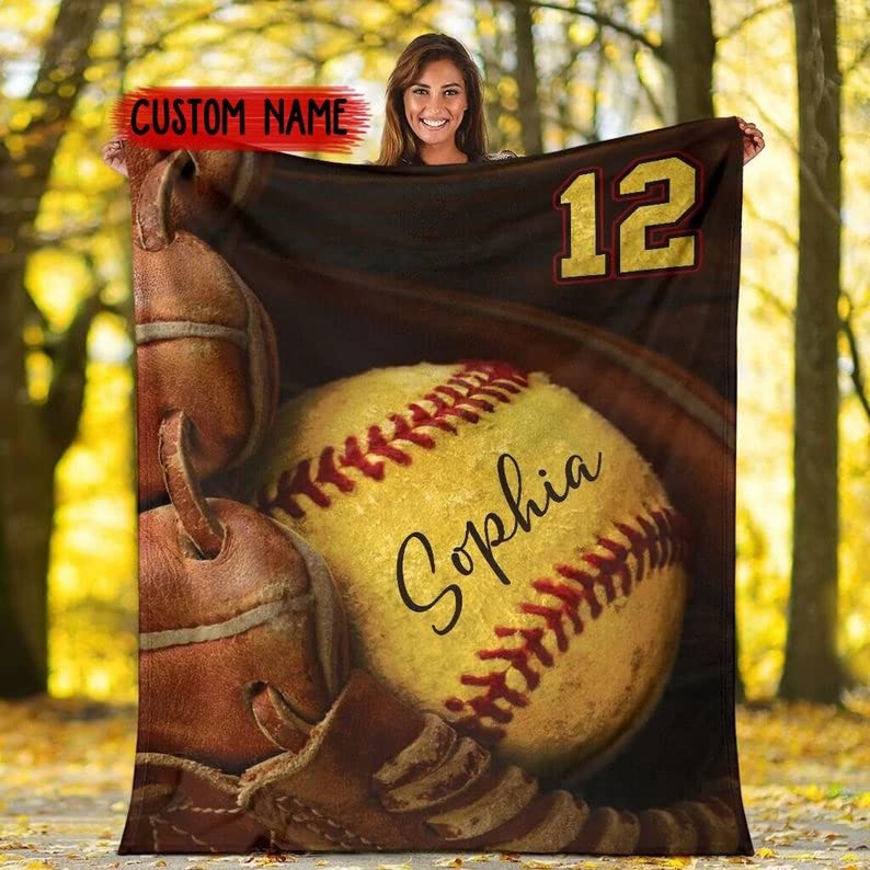 Mini Chic Custom Sports Gift, Personalized Softball Gift for Girls, Customized Blanket, for Mom from Daughter Son, Gift Mother Day for Grandma