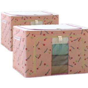 Storage Bins for Clothes - 2 PCS Collapsible Storage Bins LARGE 100L Foldable Closet Organizer Boxes 24"L x 17"W x 16"H Blanket Clothing Storage Bags with Zipper Window Large Capacity Storage Containers for Clothes 100L pink cherry