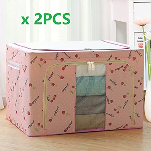 Storage Bins for Clothes - 2 PCS Collapsible Storage Bins LARGE 100L Foldable Closet Organizer Boxes 24"L x 17"W x 16"H Blanket Clothing Storage Bags with Zipper Window Large Capacity Storage Containers for Clothes 100L pink cherry