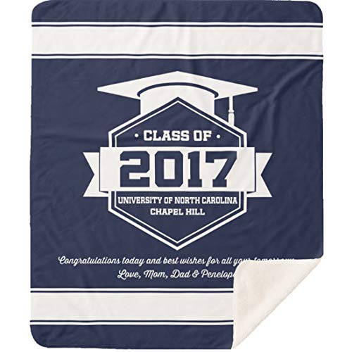 Personalized Cap Graduation Blanket, Custom Class Year Congratulations Decorations Gift For Him Her Men Women. Phd Doctoral College Graduation Gifts For Cousin Best Friend (Navy White, Sherpa 50"x60")