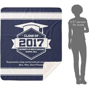 Personalized Cap Graduation Blanket, Custom Class Year Congratulations Decorations Gift For Him Her Men Women. Phd Doctoral College Graduation Gifts For Cousin Best Friend (Navy White, Sherpa 50"x60")