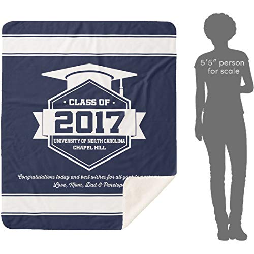 Personalized Cap Graduation Blanket, Custom Class Year Congratulations Decorations Gift For Him Her Men Women. Phd Doctoral College Graduation Gifts For Cousin Best Friend (Navy White, Sherpa 50"x60")