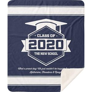 Personalized Cap Graduation Blanket, Custom Class Year Congratulations Decorations Gift For Him Her Men Women. Phd Doctoral College Graduation Gifts For Cousin Best Friend (Navy White, Sherpa 50"x60")