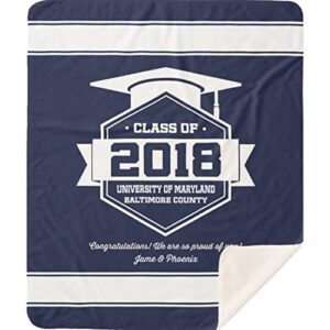 Personalized Cap Graduation Blanket, Custom Class Year Congratulations Decorations Gift For Him Her Men Women. Phd Doctoral College Graduation Gifts For Cousin Best Friend (Navy White, Sherpa 50"x60")