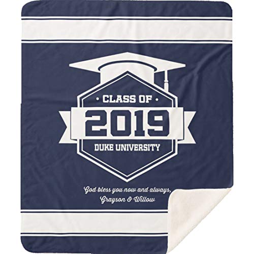 Personalized Cap Graduation Blanket, Custom Class Year Congratulations Decorations Gift For Him Her Men Women. Phd Doctoral College Graduation Gifts For Cousin Best Friend (Navy White, Sherpa 50"x60")