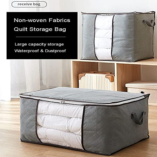 Large Storage Bags, 3 Pack Clothes Storage Bins Foldable Closet Organizers Storage Containers with Durable Handle Thick Fabric , 3 Size Of Under Bed Storage, Foldable With Sturdy Zipper, Clear Window, for Comforters, Blankets, Bedding, 90L (Gray)