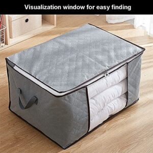 Large Storage Bags, 3 Pack Clothes Storage Bins Foldable Closet Organizers Storage Containers with Durable Handle Thick Fabric , 3 Size Of Under Bed Storage, Foldable With Sturdy Zipper, Clear Window, for Comforters, Blankets, Bedding, 90L (Gray)