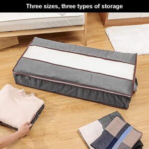 Large Storage Bags, 3 Pack Clothes Storage Bins Foldable Closet Organizers Storage Containers with Durable Handle Thick Fabric , 3 Size Of Under Bed Storage, Foldable With Sturdy Zipper, Clear Window, for Comforters, Blankets, Bedding, 90L (Gray)