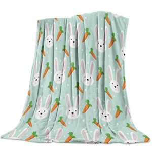 throw blanket for baby/adults/boys/girls easter day rabbit and carrot pattern cozy flannel bed blanket lightweight for couch sofa, travel, camping, picnic 39x49in