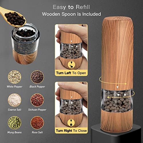 Electric Salt and Pepper Grinder Set USB Rechargeable - USB Type-C Cable, LED Lights, Automatic Electric Pepper Salt Grinder Mill Refillable, Adjustable Coarseness Shakers, One Hand Operation