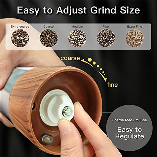 Electric Salt and Pepper Grinder Set USB Rechargeable - USB Type-C Cable, LED Lights, Automatic Electric Pepper Salt Grinder Mill Refillable, Adjustable Coarseness Shakers, One Hand Operation