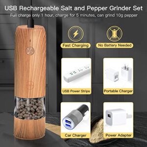 Electric Salt and Pepper Grinder Set USB Rechargeable - USB Type-C Cable, LED Lights, Automatic Electric Pepper Salt Grinder Mill Refillable, Adjustable Coarseness Shakers, One Hand Operation