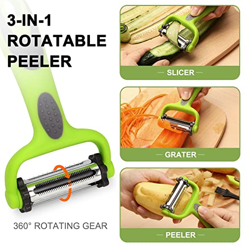 EEKEDO Potato Peelers, Vegetable Peeler with Non-slip Handle, 3 in 1 Y-Peeler & I-Shape Apple Peeler for Fruit Veggie Carrot Zucchini