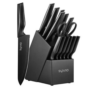 syvio knife sets for kitchen with block, kitchen knife sets 14 piece with built-in sharpener, kitchen knives for chopping, slicing, dicing&cutting