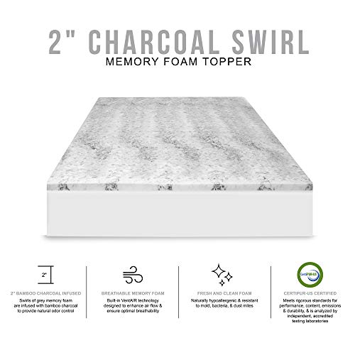 BioPEDIC 2" Bamboo Charcoal Infused Memory Foam True to Size Mattress Topper - California King