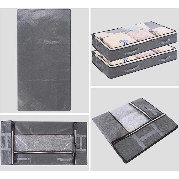 ROVOZAR Underbed Storage Bags Organizer Container (4 Pack) Under Bed Storage Containers for Organizing, Clothing, Bedroom, Comforter, Closet, Dorm, Quilts, gray, 39.37*19.68*5.9 inch