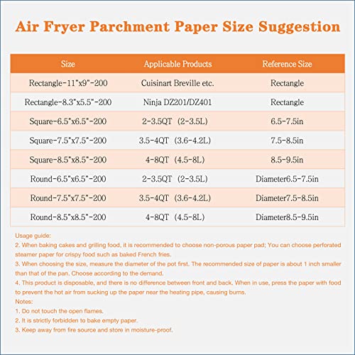 Indulward Unbleached Air Fryer Parchment Paper, 150 PCS Perforated Square Air Fryer Liners compatible with Cuisinart, Breville, Black and Decker Air Fryer,11 x 9 inch.