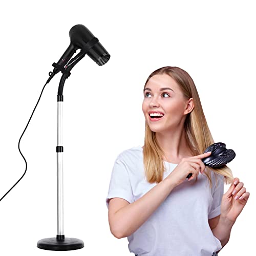 Hair Dryer Stand, Adjustable Blow Dryer Stand 360 Degree Rotating Hair Dryer Holder Hands-Free Hair Dryer Holder Countertop for Bathroom