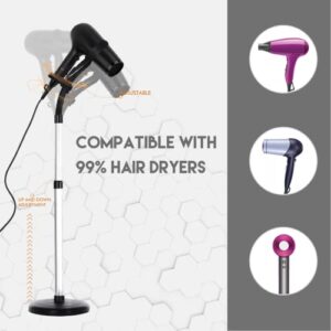 Hair Dryer Stand, Adjustable Blow Dryer Stand 360 Degree Rotating Hair Dryer Holder Hands-Free Hair Dryer Holder Countertop for Bathroom