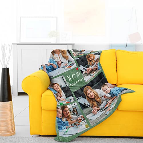 DIYKST Custom Mother's Day Blanket with Photo Collage Text Personalized Photo Blanket for Mom/Grandma/Wife Gifts from Daughter Son Customized Throw Blanket for Mom Birthday Made in USA