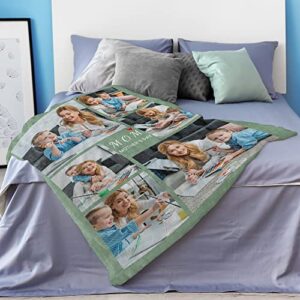 DIYKST Custom Mother's Day Blanket with Photo Collage Text Personalized Photo Blanket for Mom/Grandma/Wife Gifts from Daughter Son Customized Throw Blanket for Mom Birthday Made in USA