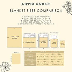 ARTBLANKET Stylized Flowers and Hummingbird Throw Blanket Fannel Fleece Super Soft Funny Blanket Travel Throw Blanket for Bed Couch Sofa 80 x 60 Inch for Adult