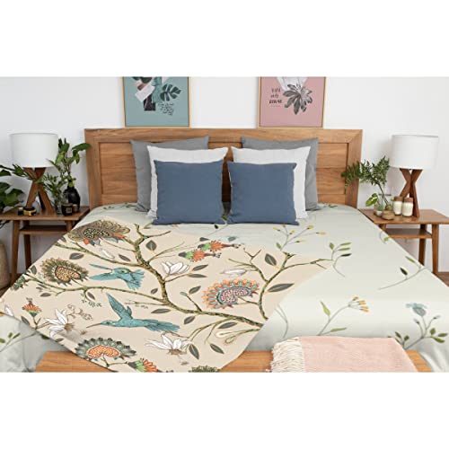 ARTBLANKET Stylized Flowers and Hummingbird Throw Blanket Fannel Fleece Super Soft Funny Blanket Travel Throw Blanket for Bed Couch Sofa 80 x 60 Inch for Adult