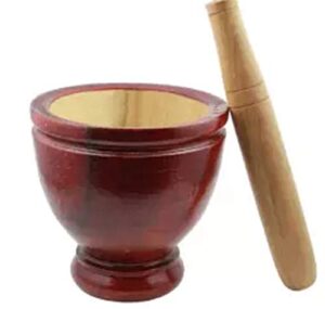 punpund wooden mortar 9 inches from thailand pestle grinding herb garlic papaya salad som tum thai food kitchen tool 1 set