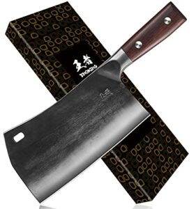 enoking cleaver knife, 7.5 inch hand forged meat cleaver heavy duty bone chopper german high carbon stainless steel butcher knife with full tang handle for home kitchen and restaurant, ultra sharp