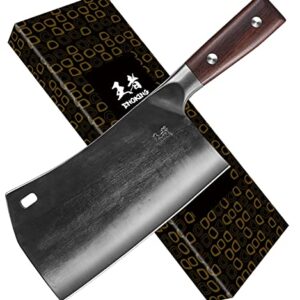 ENOKING Cleaver Knife, 7.5 Inch Hand Forged Meat Cleaver Heavy Duty Bone Chopper German High Carbon Stainless Steel Butcher Knife with Full Tang Handle for Home Kitchen and Restaurant, Ultra Sharp