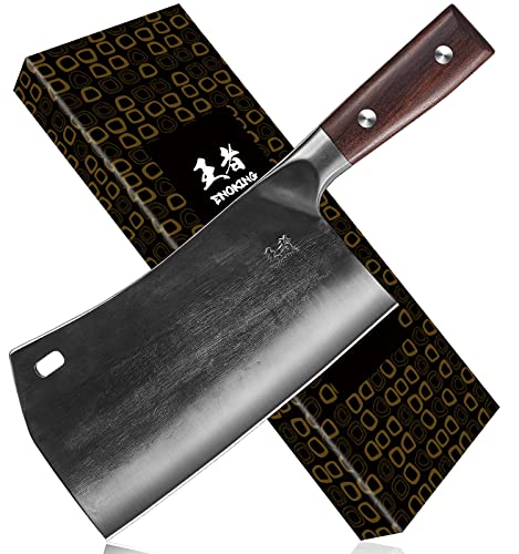 ENOKING Cleaver Knife, 7.5 Inch Hand Forged Meat Cleaver Heavy Duty Bone Chopper German High Carbon Stainless Steel Butcher Knife with Full Tang Handle for Home Kitchen and Restaurant, Ultra Sharp