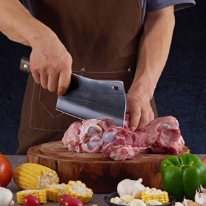 ENOKING Cleaver Knife, 7.5 Inch Hand Forged Meat Cleaver Heavy Duty Bone Chopper German High Carbon Stainless Steel Butcher Knife with Full Tang Handle for Home Kitchen and Restaurant, Ultra Sharp