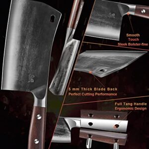 ENOKING Cleaver Knife, 7.5 Inch Hand Forged Meat Cleaver Heavy Duty Bone Chopper German High Carbon Stainless Steel Butcher Knife with Full Tang Handle for Home Kitchen and Restaurant, Ultra Sharp