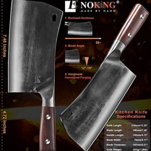 ENOKING Cleaver Knife, 7.5 Inch Hand Forged Meat Cleaver Heavy Duty Bone Chopper German High Carbon Stainless Steel Butcher Knife with Full Tang Handle for Home Kitchen and Restaurant, Ultra Sharp