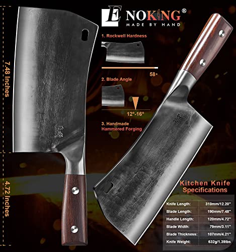 ENOKING Cleaver Knife, 7.5 Inch Hand Forged Meat Cleaver Heavy Duty Bone Chopper German High Carbon Stainless Steel Butcher Knife with Full Tang Handle for Home Kitchen and Restaurant, Ultra Sharp