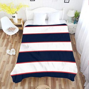 Moslion Nautical Pattern Stripe Throw Blanket 60x80 Inch Red Navy White Horizontal Parallel Stripes Cozy Throw Blanket for Couch Bed Sofa Car Soft Throw Blanket Flannel