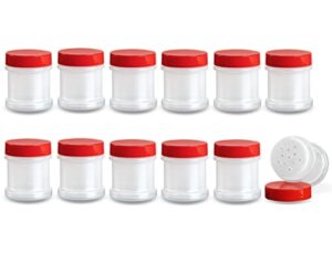 ljdeals 1 oz plastic spice jars w/caps and sifters for herbs, spices, powders, spice bottles great for travel, camping, kitchen, restaurant and more, made in usa, pack of 12