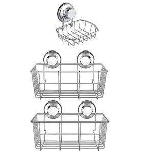 ipegtop suction cup deep shower caddy bath wall shelf & soap dish for large shampoo shower gel holder bathroom storage