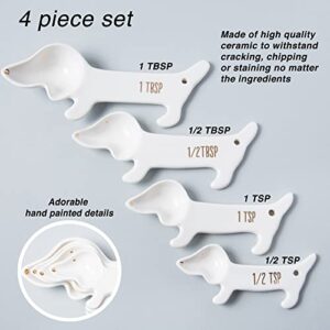 White Ceramic Dog Themed Kitchen Utensils: Measuring Cups and Spoons, Spoon Rest for Countertop - Cute Kitchen Accessories (Dog Measuring Spoons)