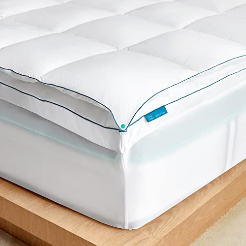 LINSY LIVING King Mattress Topper, Double Layers Quilted Pillow Top Mattress Topper, Plush Mattress Pad, Extra Thick with 1200GSM Spiral Fibers, Breathable 400TC Soft Cover with Deep Pocket