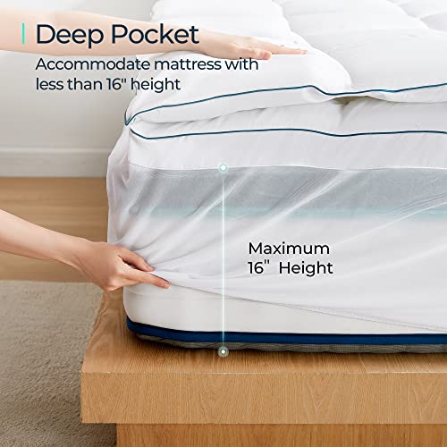 LINSY LIVING King Mattress Topper, Double Layers Quilted Pillow Top Mattress Topper, Plush Mattress Pad, Extra Thick with 1200GSM Spiral Fibers, Breathable 400TC Soft Cover with Deep Pocket