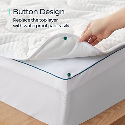 LINSY LIVING King Mattress Topper, Double Layers Quilted Pillow Top Mattress Topper, Plush Mattress Pad, Extra Thick with 1200GSM Spiral Fibers, Breathable 400TC Soft Cover with Deep Pocket