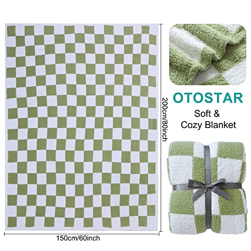 OTOSTAR Checkered Throw Blankets Super Soft Warm Cozy Knitted Checkerboard Grid Chessboard Gingham Reversible Blanket for Couch Comfort Plush Fluffy Blanket for Bed Sofa Travel 60x80 Inch (Sage Green)