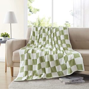 OTOSTAR Checkered Throw Blankets Super Soft Warm Cozy Knitted Checkerboard Grid Chessboard Gingham Reversible Blanket for Couch Comfort Plush Fluffy Blanket for Bed Sofa Travel 60x80 Inch (Sage Green)