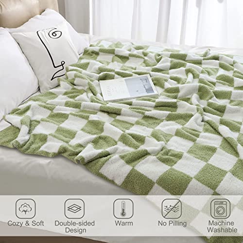 OTOSTAR Checkered Throw Blankets Super Soft Warm Cozy Knitted Checkerboard Grid Chessboard Gingham Reversible Blanket for Couch Comfort Plush Fluffy Blanket for Bed Sofa Travel 60x80 Inch (Sage Green)