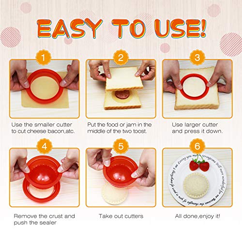 HiYZ Sandwich Cutter and Sealer - 5 PCS Decruster Sandwich Maker - Peanut Butter and Jelly Crustless Sandwich Bread Pancake Maker Cookie Cutter for Kids Children Boys Girls