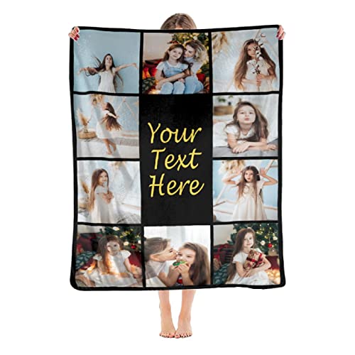 WELETION Custom Blanket Personalized Photos Text Collage, Personalized Picture Blankets for Dad Family Father's Day Birthday Gift from Daughter Son