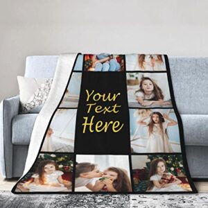 WELETION Custom Blanket Personalized Photos Text Collage, Personalized Picture Blankets for Dad Family Father's Day Birthday Gift from Daughter Son