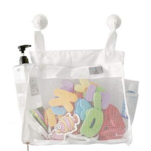 Bathtub Toy Organizer with 4 Suction Sticker Hooks, Two Side Pockets Bottom Zippered, Large Opening and Greater Capacity ​